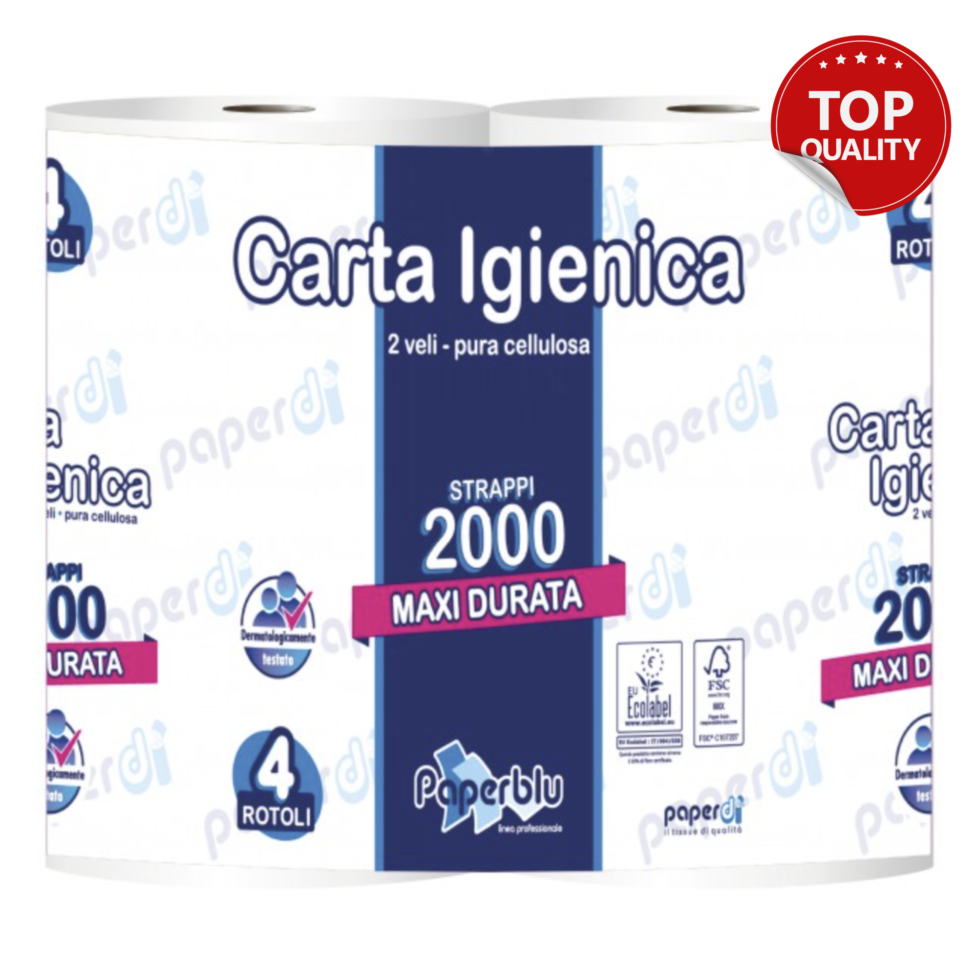 PAPERDI - carta igienica 4 rotoli 2 veli 2000 strappi – B.usami